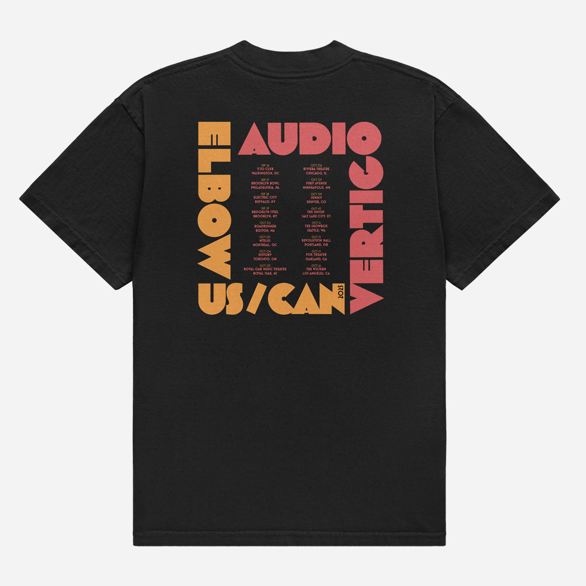 AUDIO VERTIGO USA & CANADA 2025 TOUR T-SHIRT - BLACK | Elbow | US ...